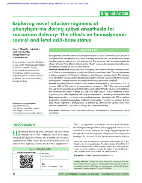 Pdf Exploring Novel Infusion Regimens Of Phenylephrine During Spinal