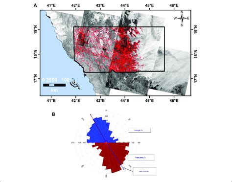 A Landsat Images With Extracted Surface Lineaments And B A Rose Download Scientific
