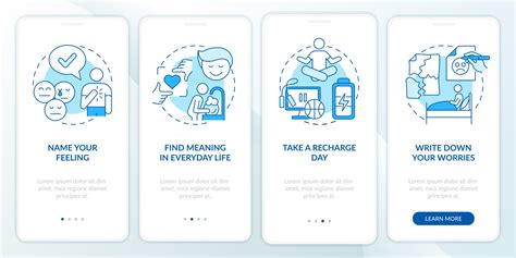 Improving Mental Health Blue Onboarding Mobile App Screen Psychotherapy Walkthrough 4 Steps