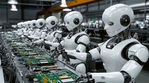 Automation And Electronics Featuring Robots Assembling Small Electronic Parts With Precision