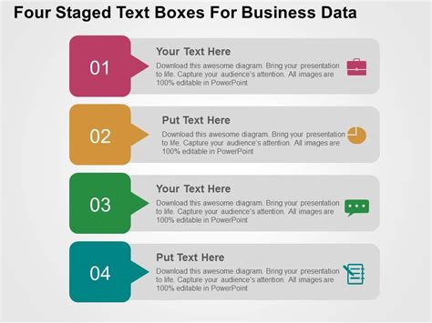 Four Staged Text Boxes For Business Data Flat Powerpoint Design PowerPoint Presentation