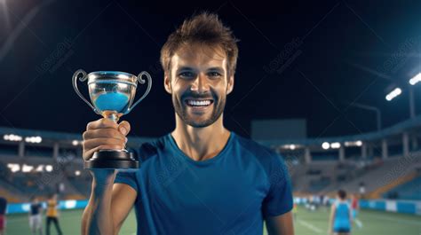 3d 합성 이미지에서 트로피를 들고 웃고 있는 운동선수의 배경 트로피 배경 웃고 있는 배경 로피 배경 이미지 Hd 트로피 웃고 있는 로피 배경 사진 무료 다운로드