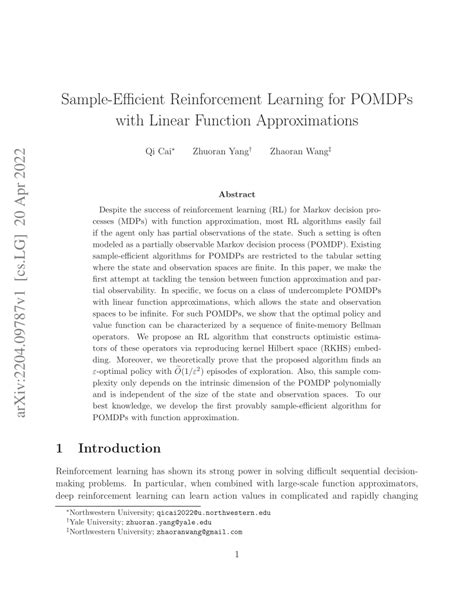 pdf sample efficient reinforcement learning for pomdps with linear