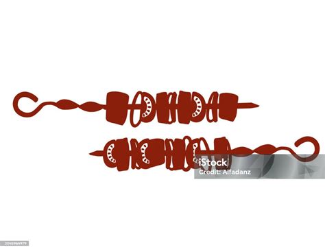 꼬치에 구운 케밥 바베큐 구운 음식 벡터 일러스트 레이 션 흰색 바탕에 고기에 대한 스톡 벡터 아트 및 기타 이미지 고기