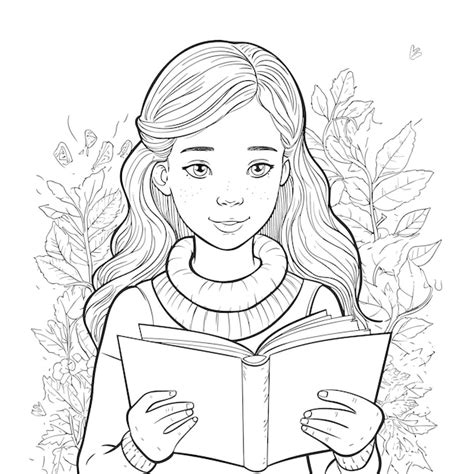 Ilustra O Livro Para Colorir P Gina Mulheres Leem Livro Vetor Premium