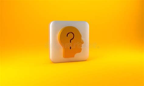 Gold Human Head With Question Mark Icon Isolated On Yellow Background Silver Square Button