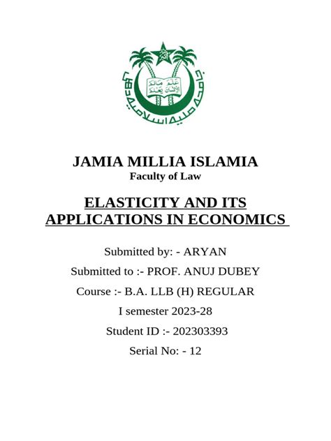 Aryan Eco Sem 1 Assignment Pdf Demand Price Elasticity Of Demand