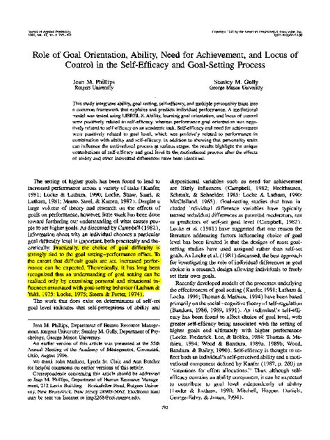 Pdf Motivation And Locus Of Control