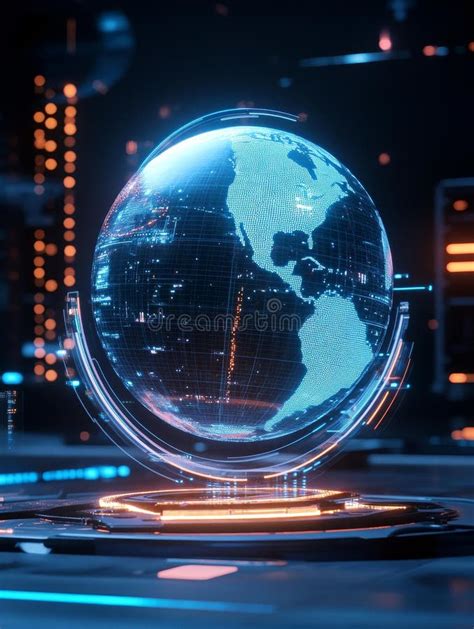 Futuristic Holographic Earth Projection Display Global Network Digital