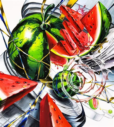 🍉🍉🍉학생 기디샷💖👍👍👍🖌🎨👍🍀 기디 기초디자인 하이퍼리얼리즘 기초소양 개체묘사 개체표현 수박 기디스타그램 그림 미술 Draw 그림