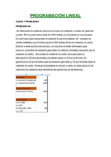Programacion Lineal Casos Y Problemas Pr ProgramaciÓn Lineal Casos Y Problemas Problema Un