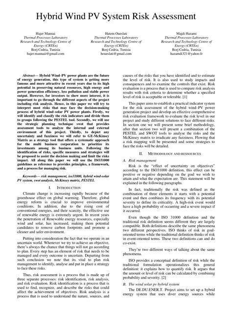 Pdf Hybrid Wind Pv System Risk Assessment