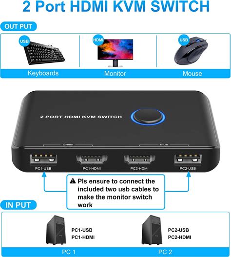 Buy KVM Switch HDMI 2 Port Box ABLEWE USB And HDMI Switch For 2 Computers Share Keyboard Mouse