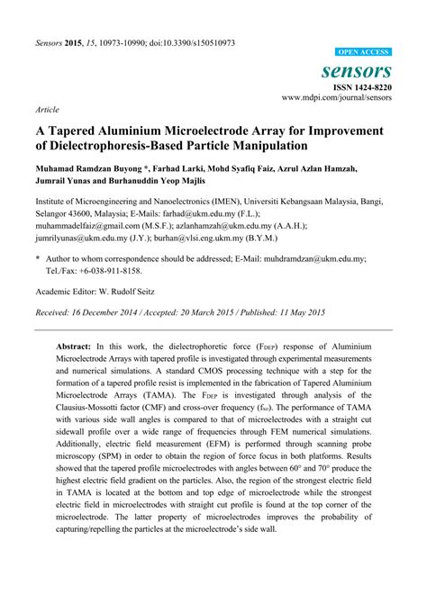 Pdf A Tapered Aluminium Microelectrode Array For Improvement Of Dielectrophoresis Based