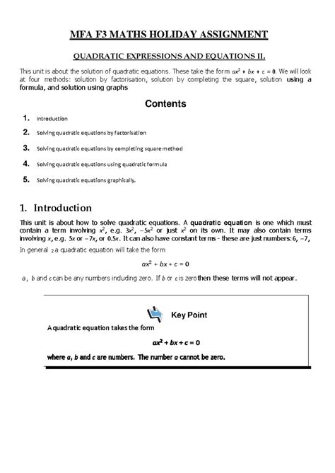Maths F3 Holiday Assignment 2 Mfa F3 Maths Holiday Assignment