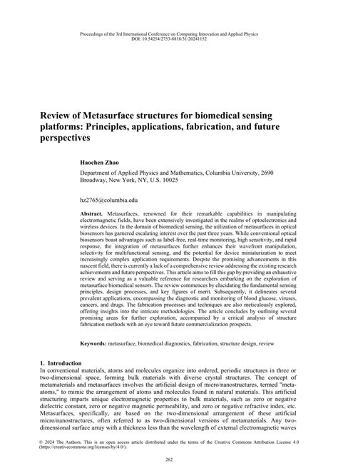 Pdf Review Of Metasurface Structures For Biomedical Sensing Platforms
