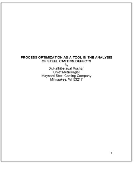 process optimization as a tool in the analysis of steel casting defects