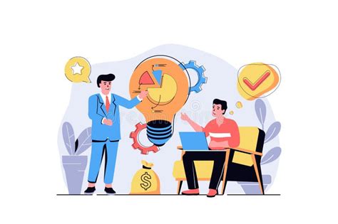 Business Idea Web Concept With Cartoon People Design Men Analyzing