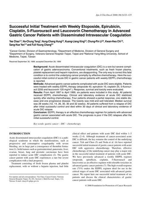 Pdf Successful Initial Treatment With Weekly Etoposide Epirubicin Cisplatin 5 Fluorouracil