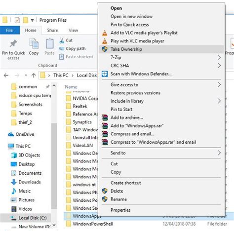 how to get access to windowsapps folder in windows 10