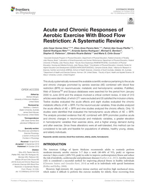 PDF Acute And Chronic Responses Of Aerobic Exercise With Blood Flow Restriction A Systematic