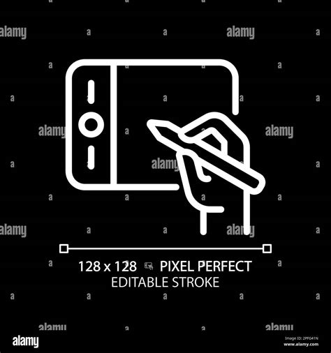 Hand With Graphic Tablet Pixel Perfect White Linear Icon For Dark Theme Stock Vector Image And Art