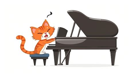 Cute Cartoon Cat Playing The Piano Premium Ai Generated Image