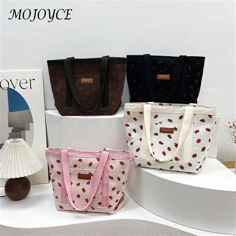 Женская милая вельветовая сумка тоут с клубничным принтом большая