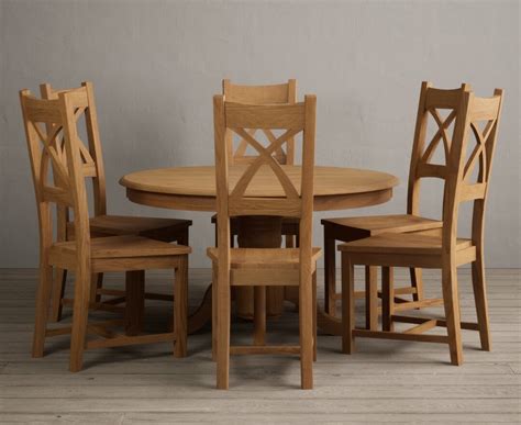 Hertford 120cm Fixed Top Solid Oak Dining Table With 4 Linen Natural Solid Oak Chairs