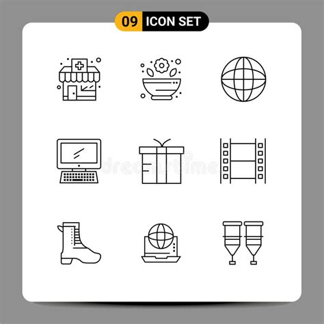 Set Of Vector Outlines On Grid For Gift Box Internet Pc Device Stock Vector Illustration