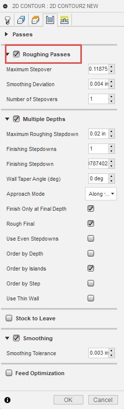 roughing passes use the finishing feed rate in a 2d contour operation