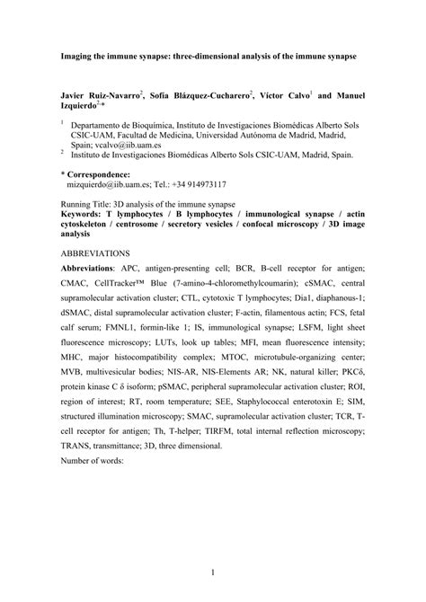 Pdf Imaging The Immune Synapse Three Dimensional Analysis Of The