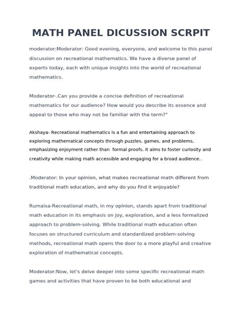 Math Panel Discussion Pdf