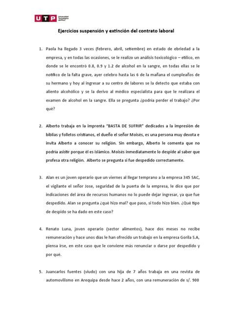 S12s1 Resolver Ejercicios Suspensión De Contratos Pdf