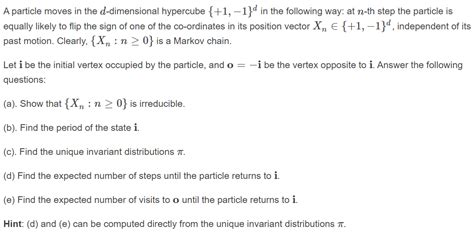 Solved A Particle Moves In The D Dimensional Hypercube 1