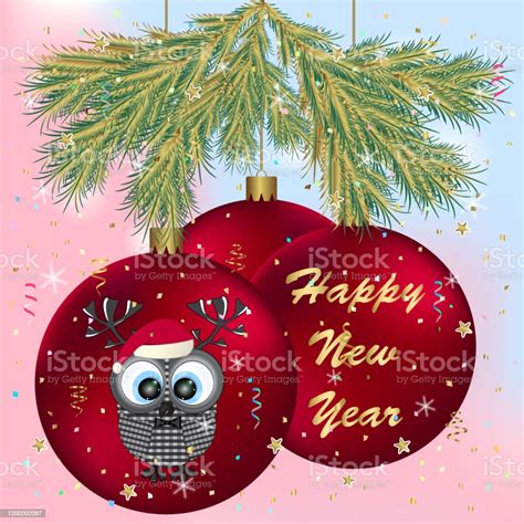 올빼미와 공행복 새해 인사말 카드 벡터 일러스트레이션을 참조하십시오 12월에 대한 스톡 벡터 아트 및 기타 이미지 12월 겨울 공휴일 Istock