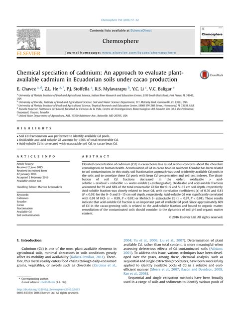 Pdf Chemical Speciation Of Cadmium An Approach To Evaluate Plant