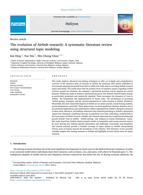 Pdf The Evolution Of Airbnb Research A Systematic Literature Review Using Structural Topic