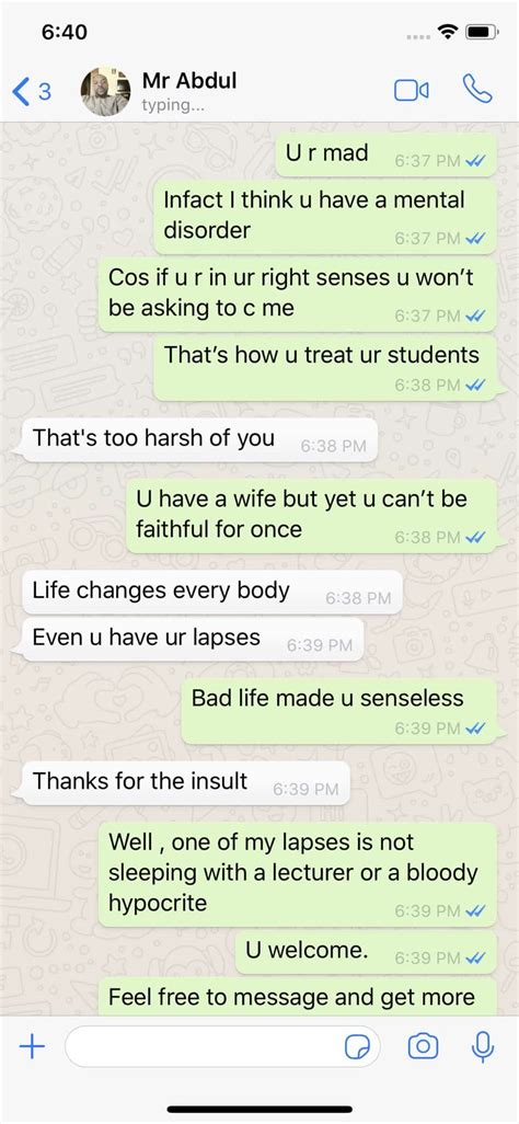 Sexforgrade Nigerian Lady Shares WhatsApp Conversation With A Lecturer