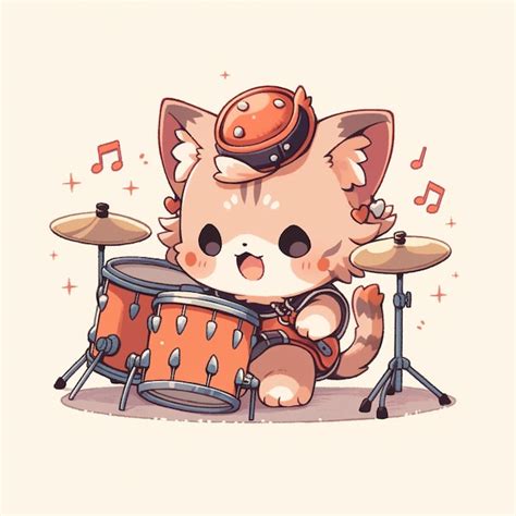 Premium Ai Image Cute Cat With Drum