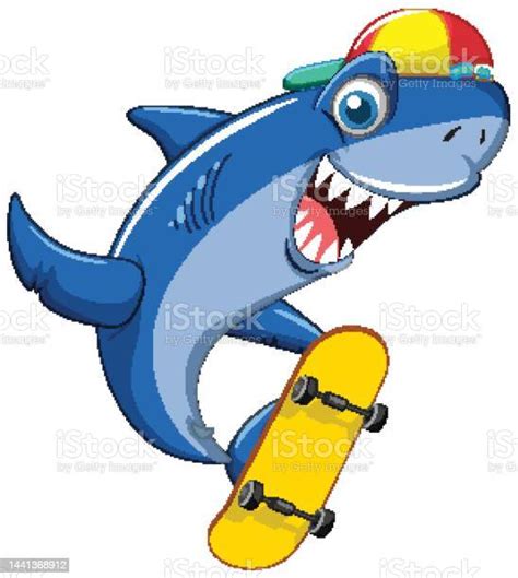 Smiling Shark Playing Skateboard Stock Illustration Download Image