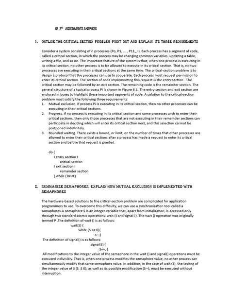 Os 2nd Assignments Answers Pdf Computer Science Synchronization