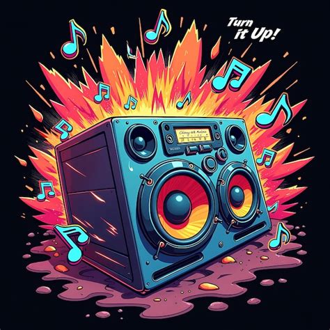 Art Of A Sound Box With Exploding Colorful Speakers Musical Notes