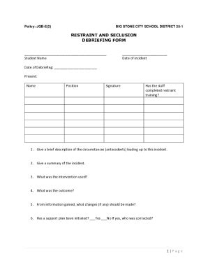 Fillable Online Model Restraint And Seclusion Debriefing Form Fax Email Print PdfFiller