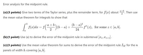 Solved Error Analysis For The Midpoint Rule A 3 Points