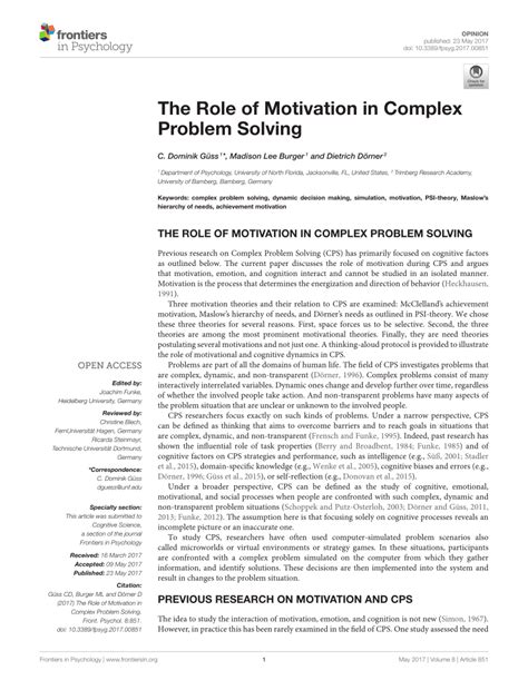 Pdf The Role Of Motivation In Complex Problem Solving