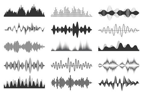 음파 컬렉션 아날로그 및 디지털 오디오 신호 음악 이퀄라이저 간섭 음성 녹음 고주파 전파 벡터 일러스트레이션 건강관리와 의술에 대한 스톡 벡터 아트 및 기타 이미지 Istock