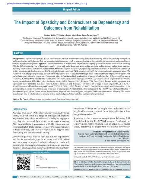 Pdf The Impact Of Spasticity And Contractures On Dependency And