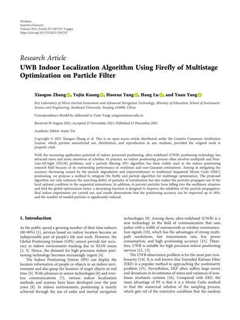 Pdf Uwb Indoor Localization Algorithm Using Firefly Of Multistage Optimization On Particle Filter
