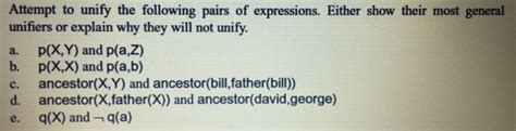 solved attempt to unify the following pairs of expressions